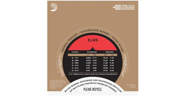 Daddario EJ45 Normal Tension, Pro-Arté Nylon Classical Guitar Strings ...